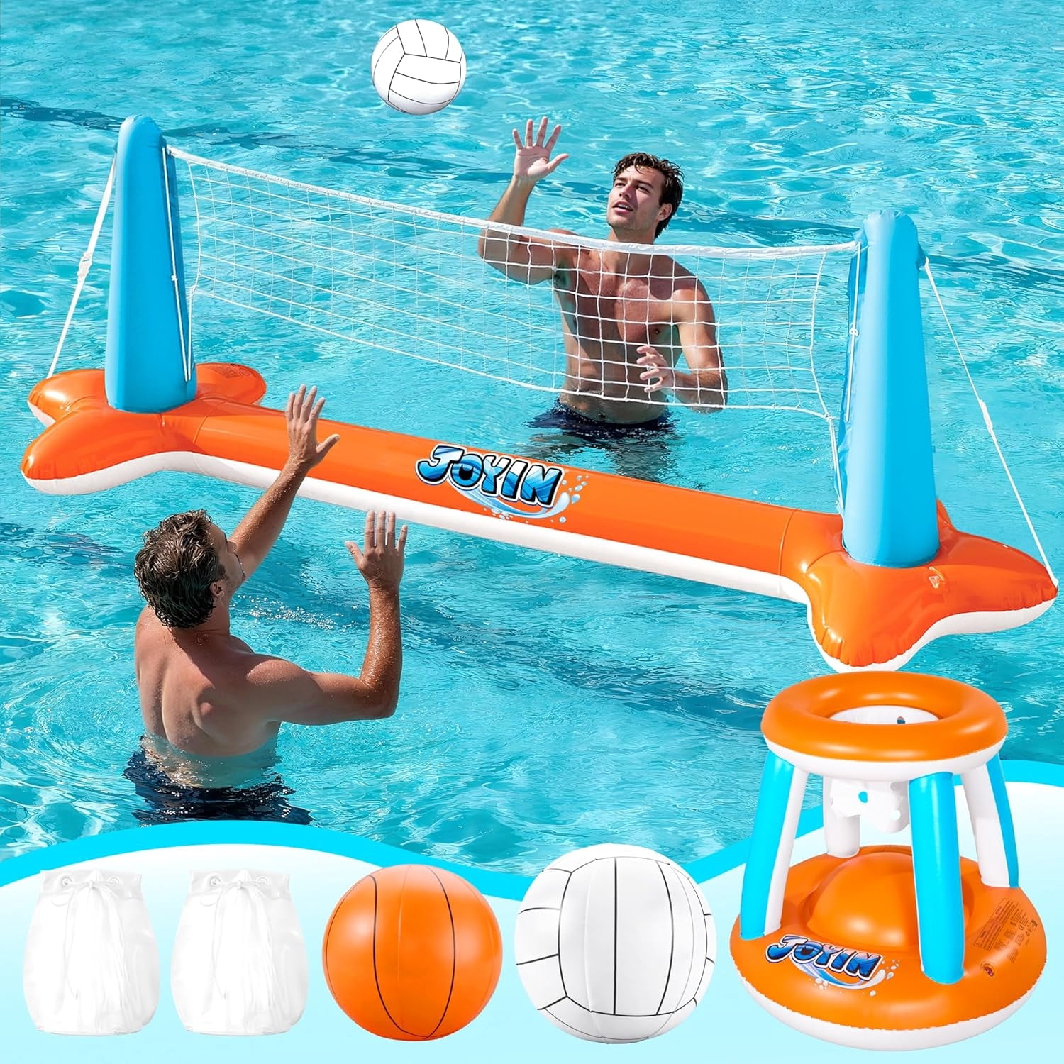 Joyfy 2-in-1 Inflatable Pool Toys Set, Volleyball Court 105x28x38 ...