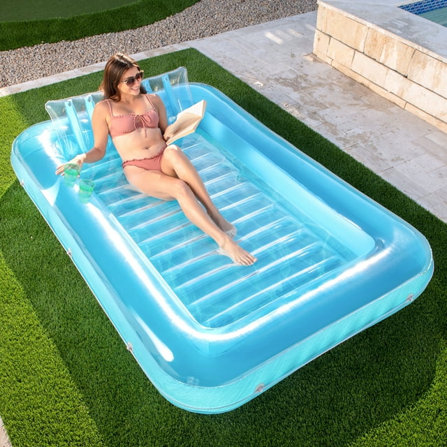 Sloosh Inflatable Tanning Pool Lounge Float, 85" x 57" Extra Large Sun Tan Tub Adult Floats Raft ...