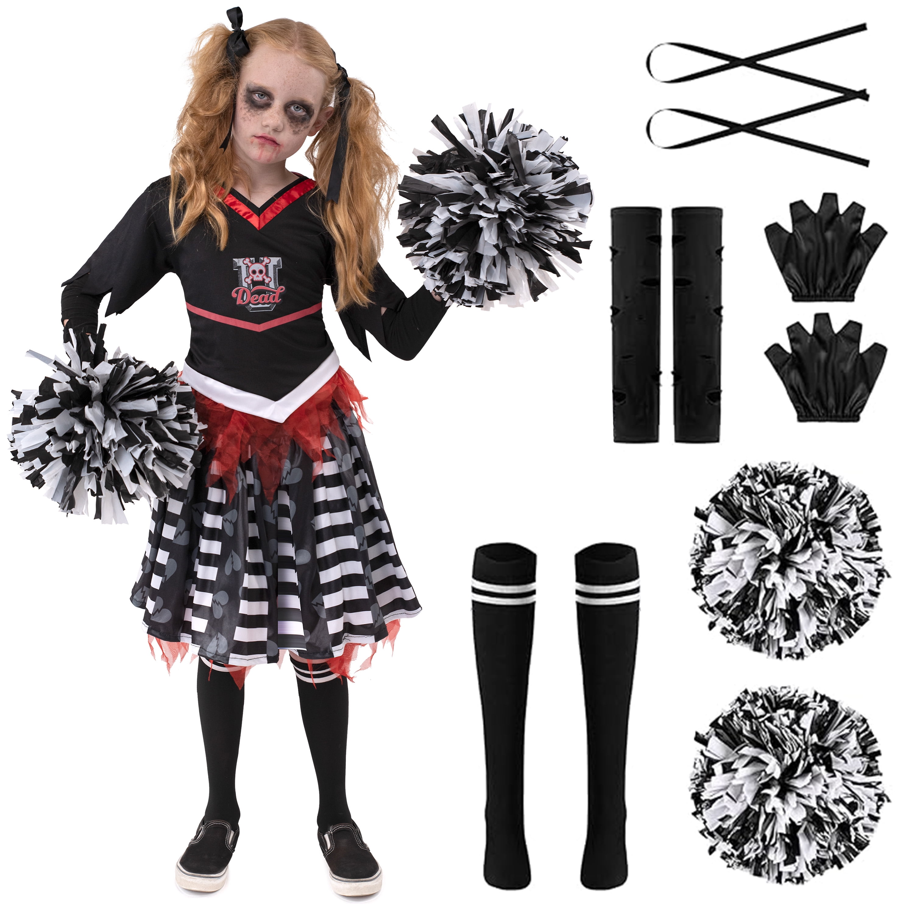 Joyfy Kids Cheerleader Costume, Cheerless Costume for Girls, Scary Cheerleader Costume for ...