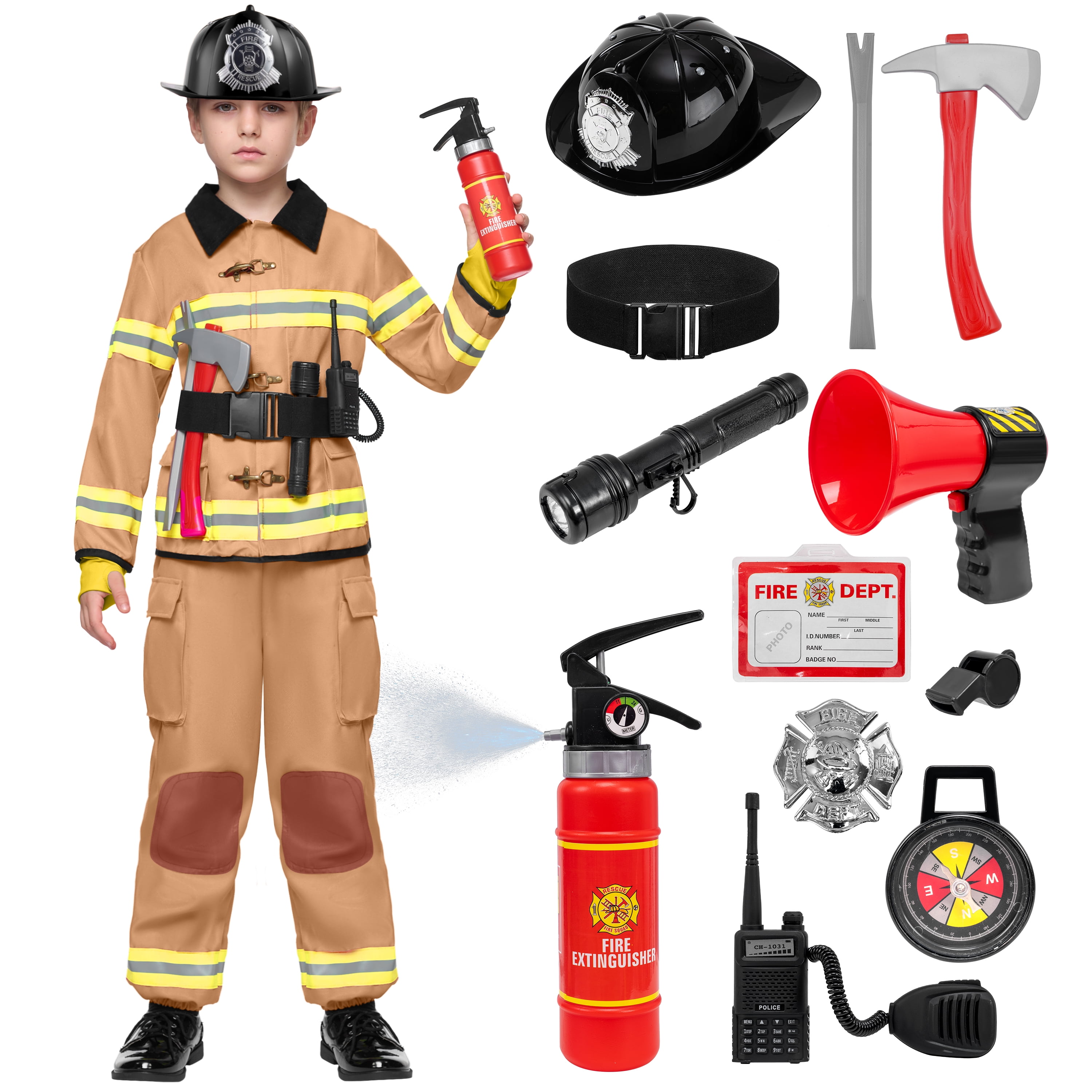 Joyfy Kids Fireman Costume, Firefighter Costume for Toddler Halloween ...