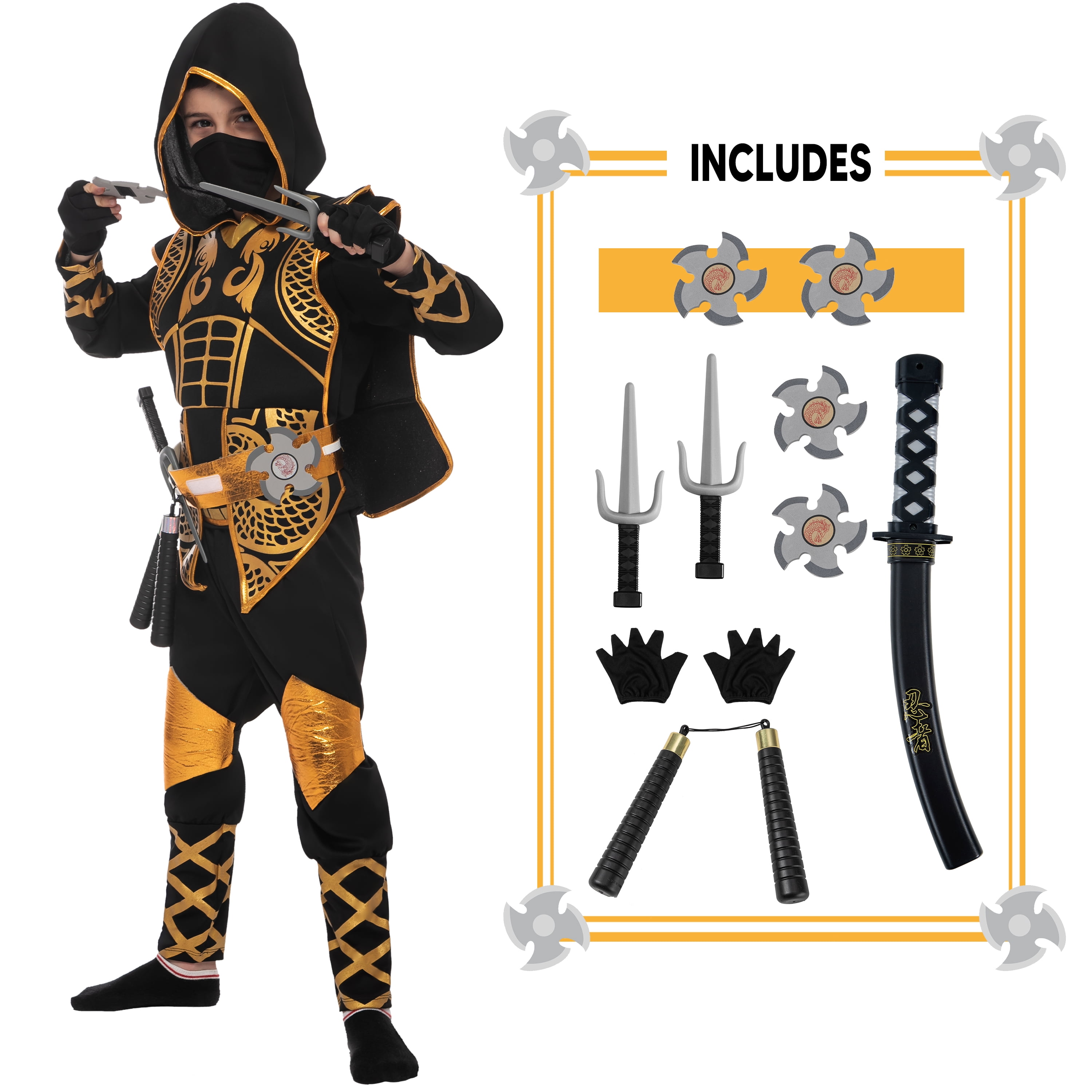 Syncfun Kids Golden Ninja Costume for Toddler Boys Halloween Dress Up ...
