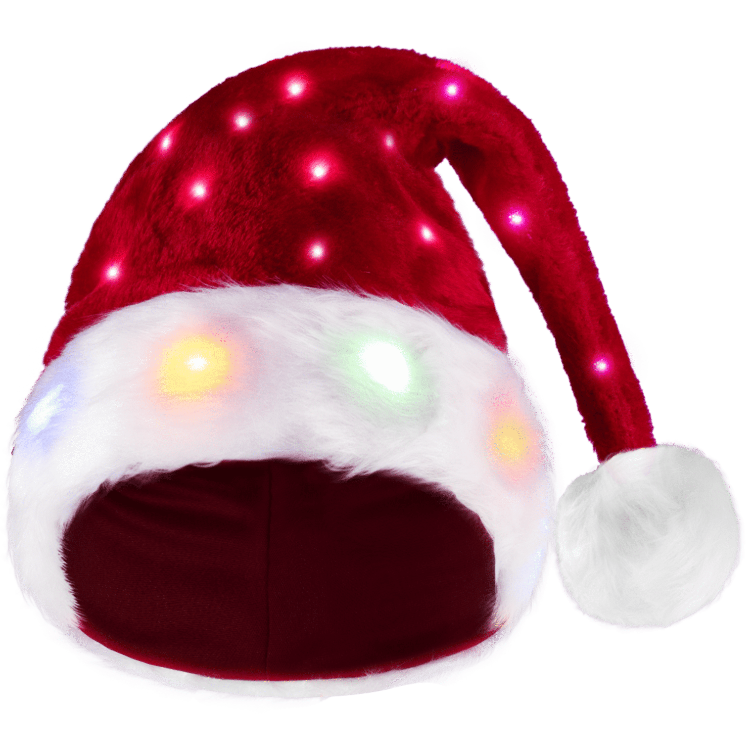 Joyfy Light Up Santa Hats Adult Christmas Hat Elf Xmas Party Hat Red Plush Hat for Adult Women ...