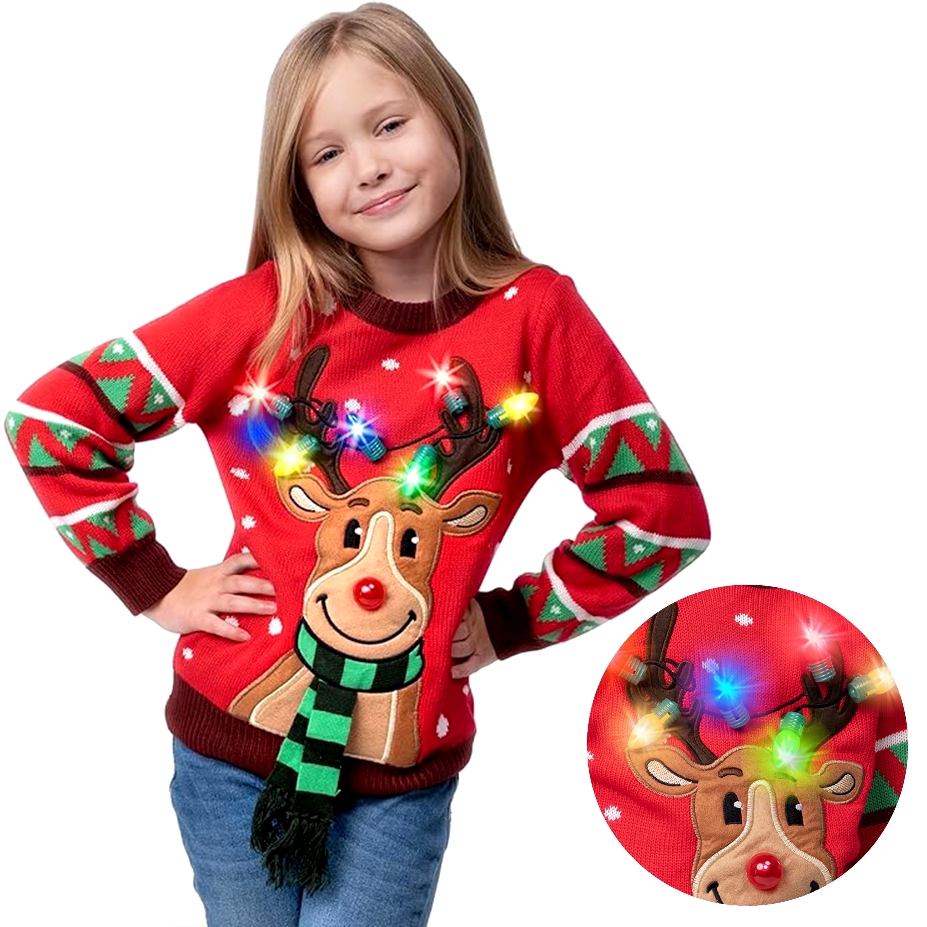 Joyfy Light up Ugly Christmas Sweater for Kids,Funny LED Reindeer ...
