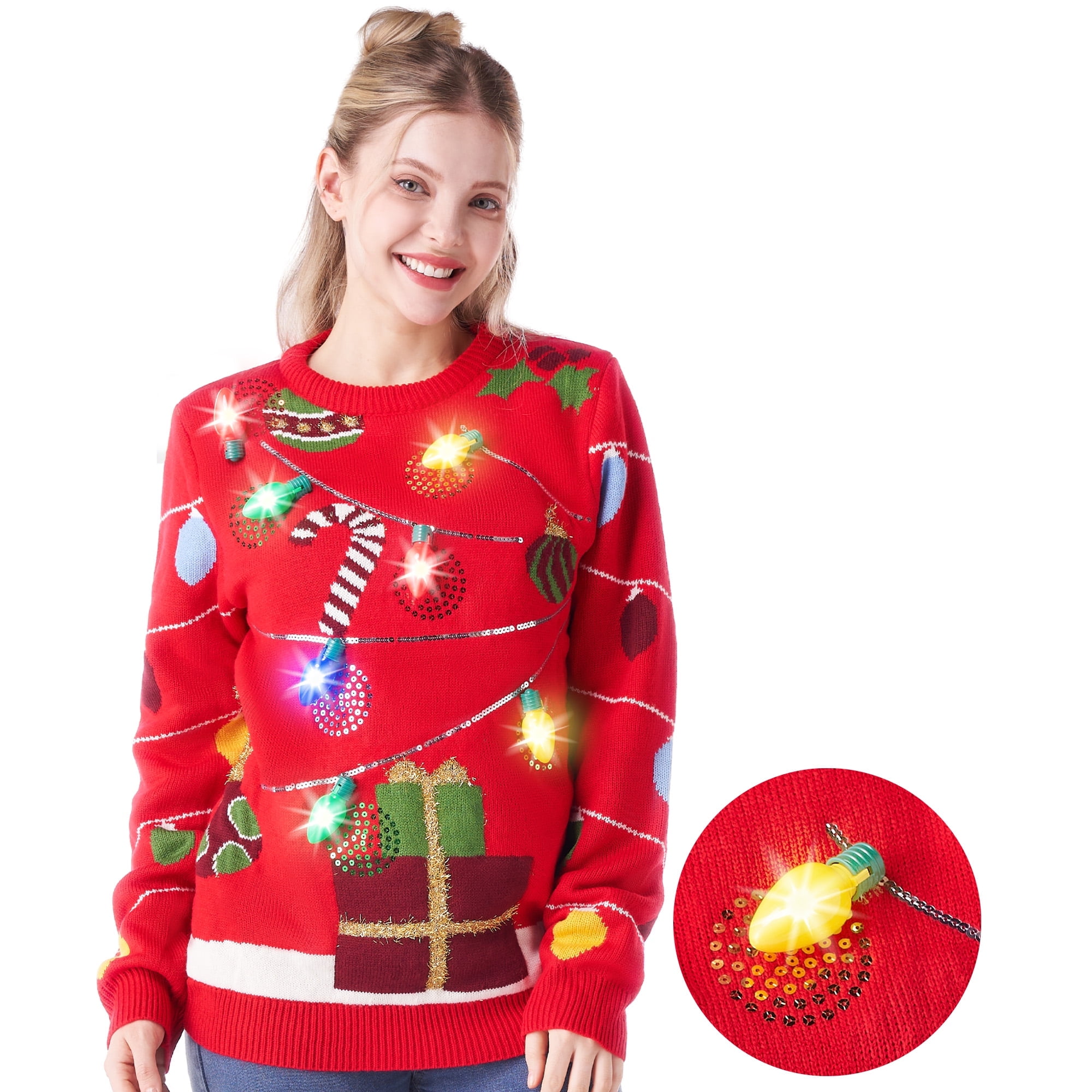 Joyfy Light Up Ugly Christmas Sweaters for Women,Funny LED Christmas ...