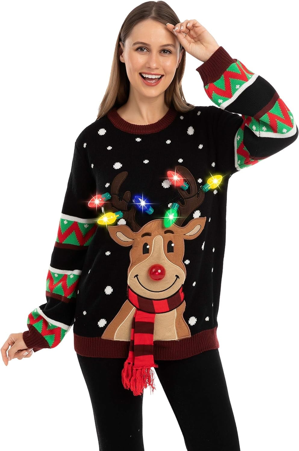 SYNCFUN Light Up Ugly Christmas Sweaters for Women,Funny LED Reindeer ...
