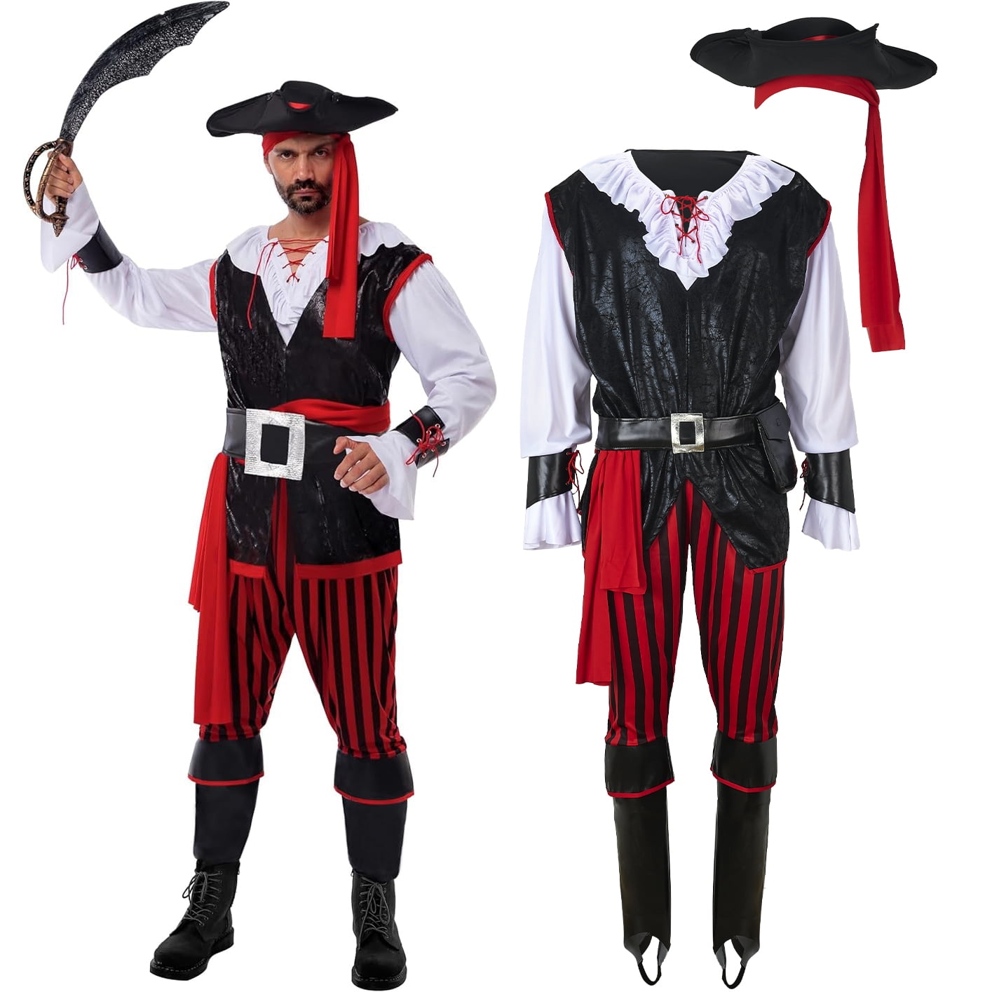 Syncfun Pirate Costume Men's Plundering Sea Captain Set for Adults Halloween Dress Up Party ...