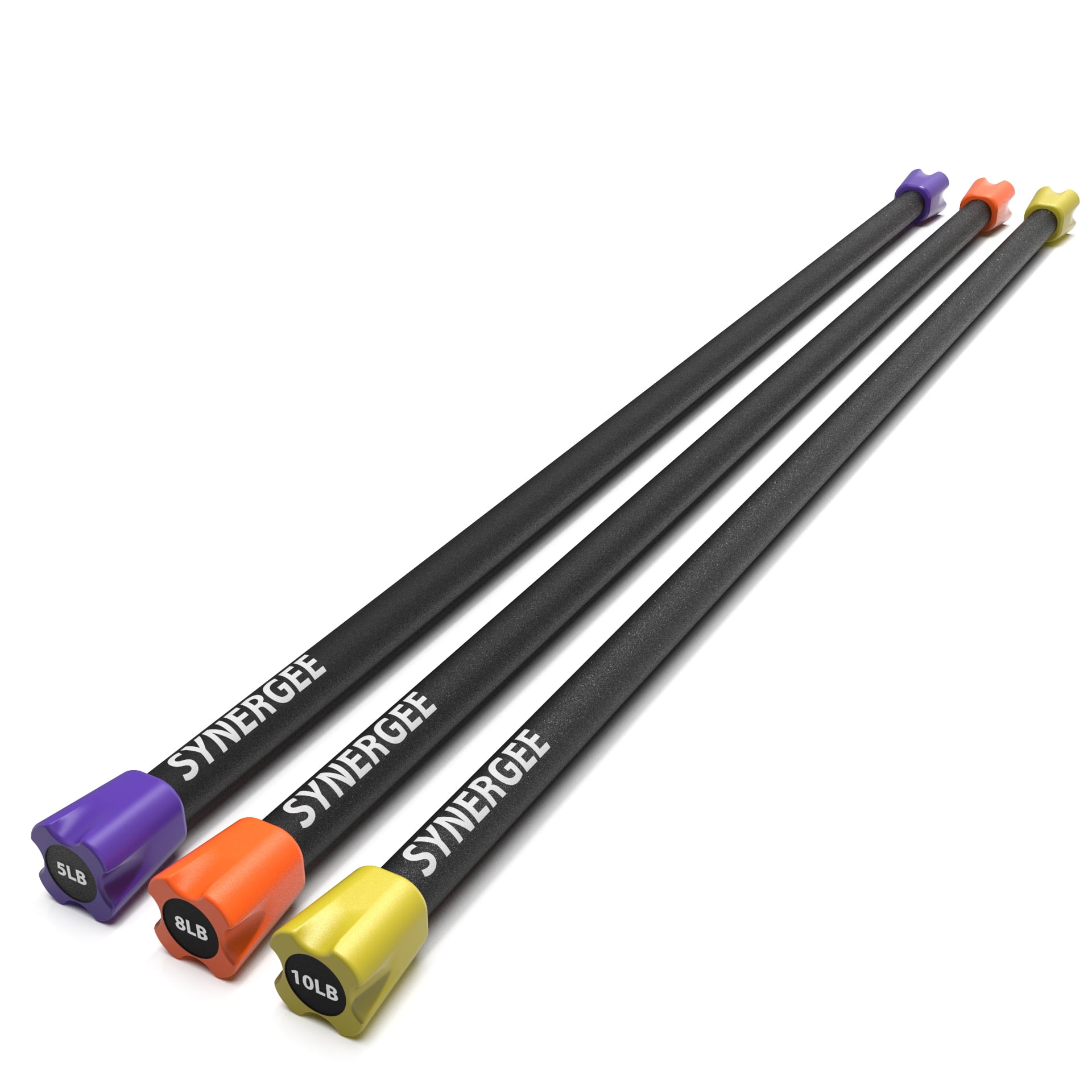 Synergee Workout Bar Combo Set - 5lb 8lb 10lb - Padded Weighted Bars ...
