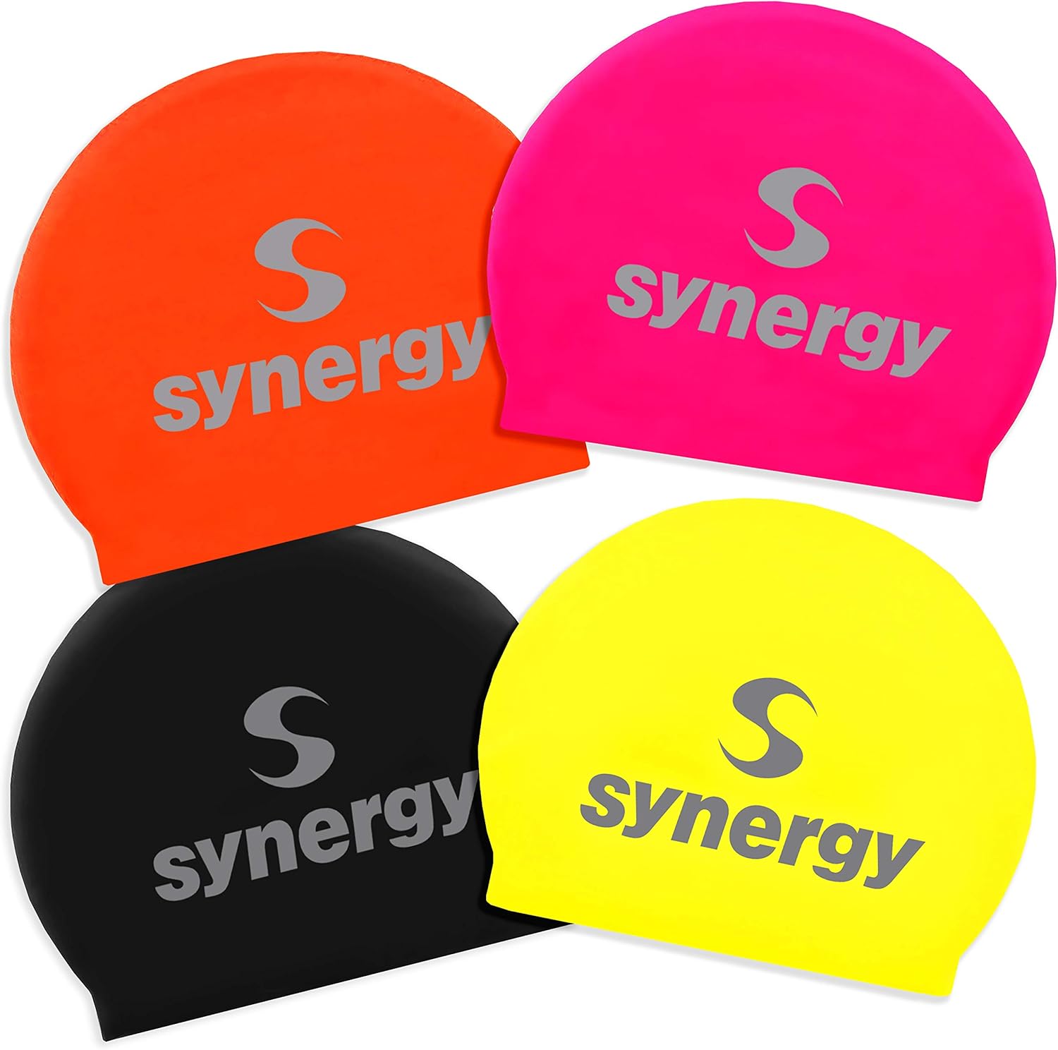 Synergy Latex Swim Caps 4-Pack (Black, Orange, Yellow, Pink 4-Pack ...