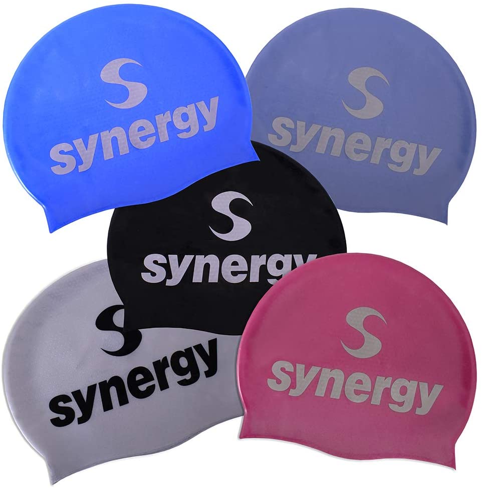 Synergy Silicone Swim Caps 3-Pack (Black/Blue/Silver BL 3-Pack ...