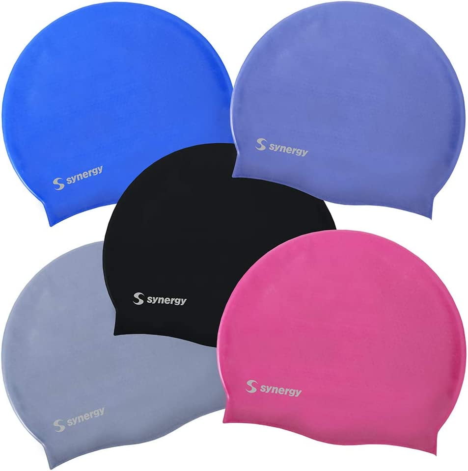 Synergy Silicone Swim Caps 3-Pack (Black-Lavender-Pink SL 3-Pack ...