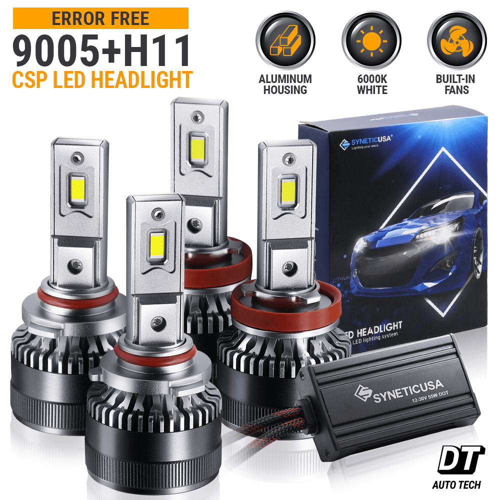 Syneticusa 9005+H11 LED CSP Headlight Combo CANBUS Error Free Hi Low Beam Light Bulbs - Walmart.com