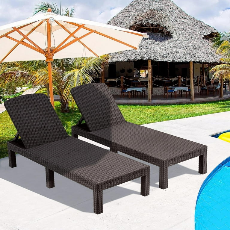 Syngar 2 Piece Outdoor Adjustable Lounge Chairs Set All Weather PP Resin Furniture for Pool Deck Garden Espresso Walmart