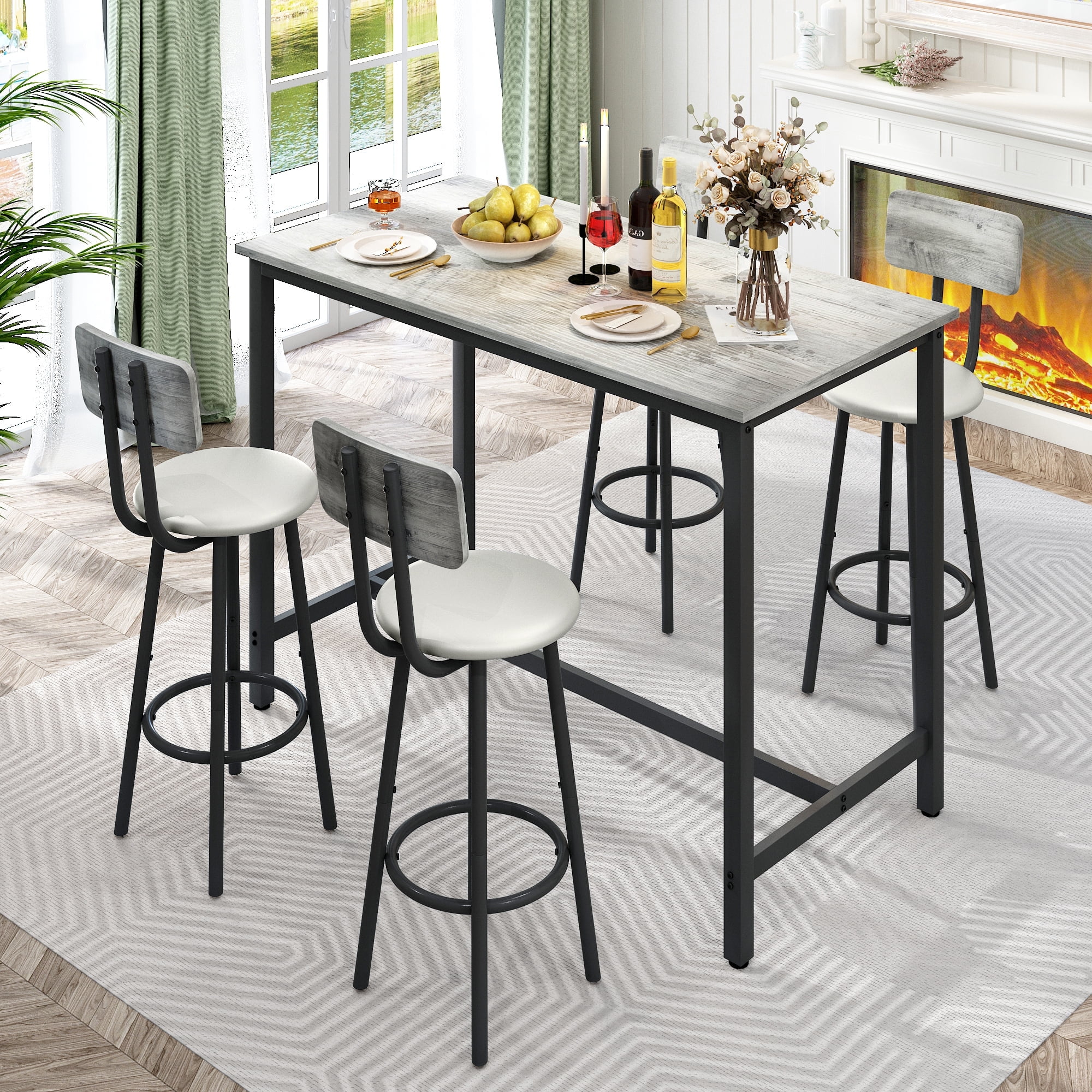 Syngar Modern Bar Table Set, Kitchen Table and Chairs for 4, 5-Piece ...