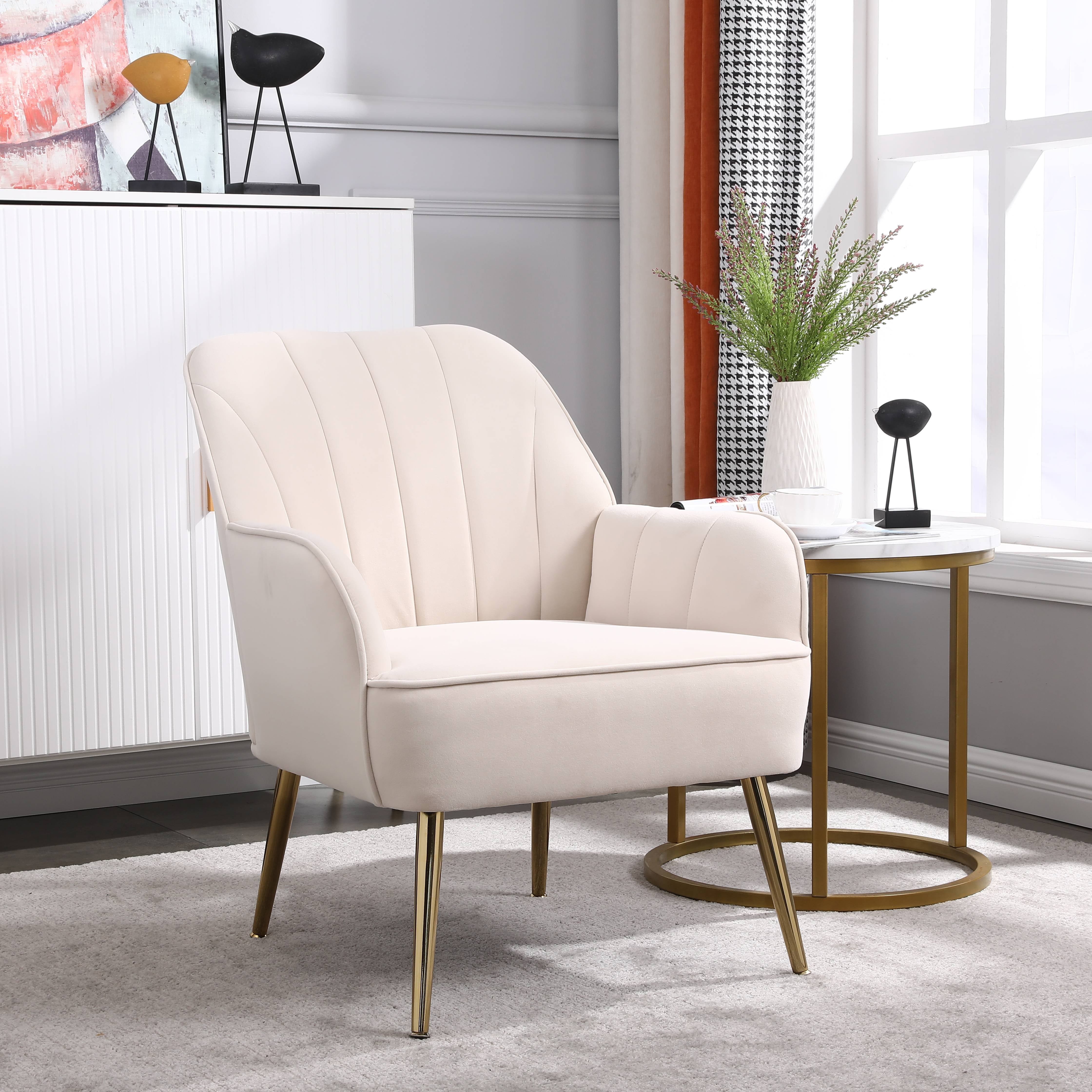 Syngar Velvet Fabric Vanity Chair, Modern Accent Chair with Solid Matal ...