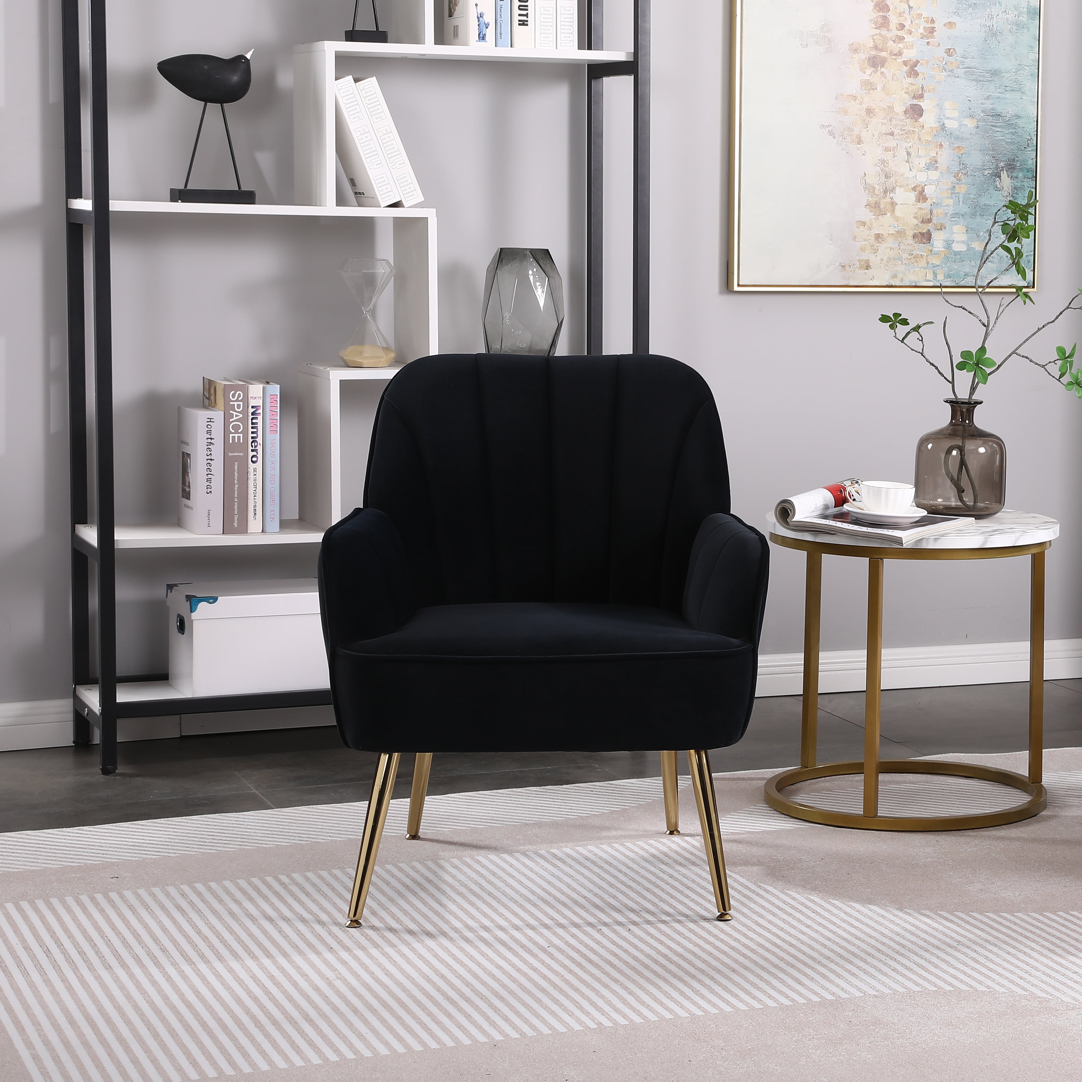 Syngar Velvet Fabric Vanity Chair, Modern Accent Chair with Solid Matal ...