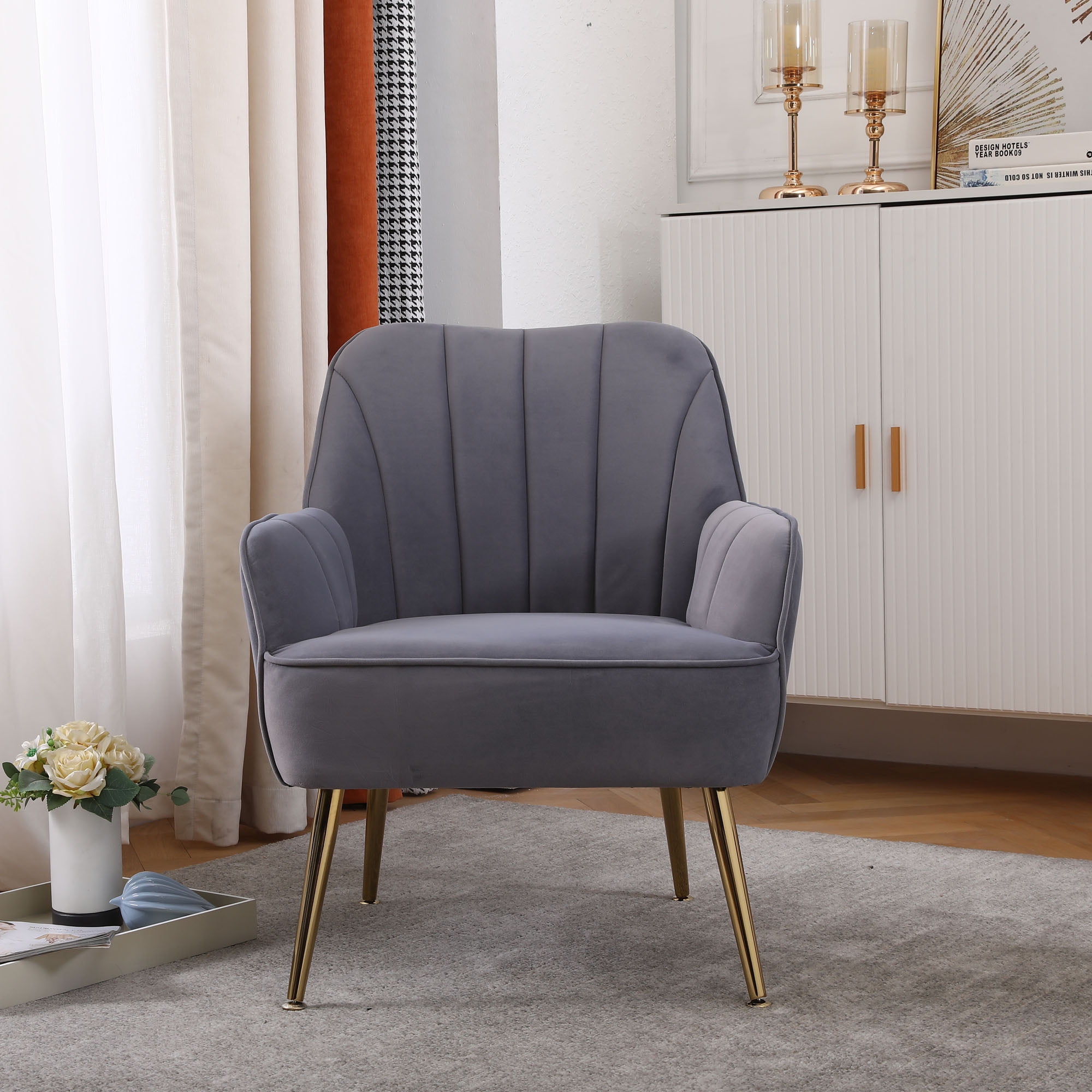 Syngar Velvet Vanity Chair, Accent Arm Chair for Living Room, Modern ...