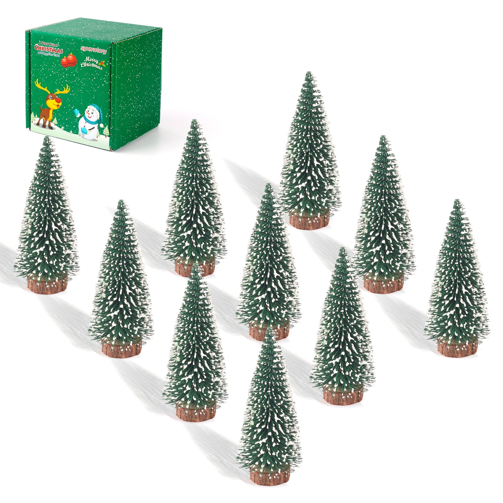 Synoratory 10 Pcs 4 inch Mini Christmas Tree Set, Plastic with Wood ...