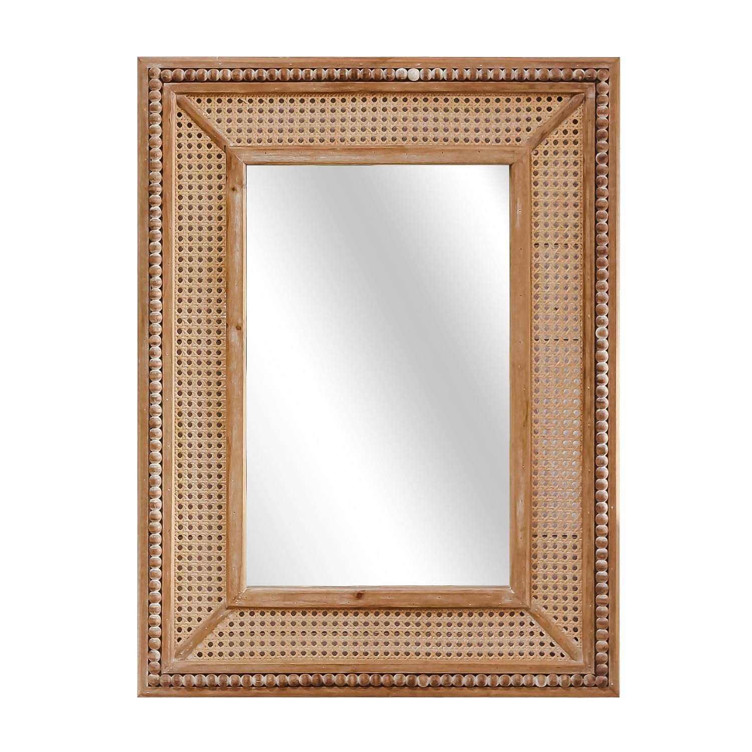 Synovana Boho Rattan Wall Mirror, 24" x 32" Wooden Framed Rectangle ...