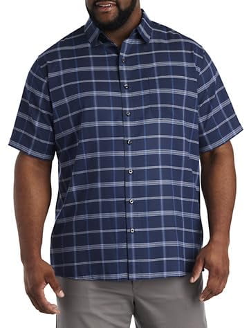 Synrgy by DXL Men's Big and Tall Plaid Microfiber Sport Shirt Navy Blue ...
