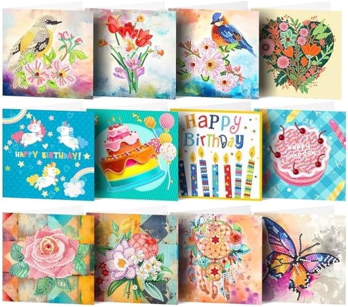 Syntego 12pcs 5D DIY Diamond Painting Card Kits Birthday Greeting Card ...