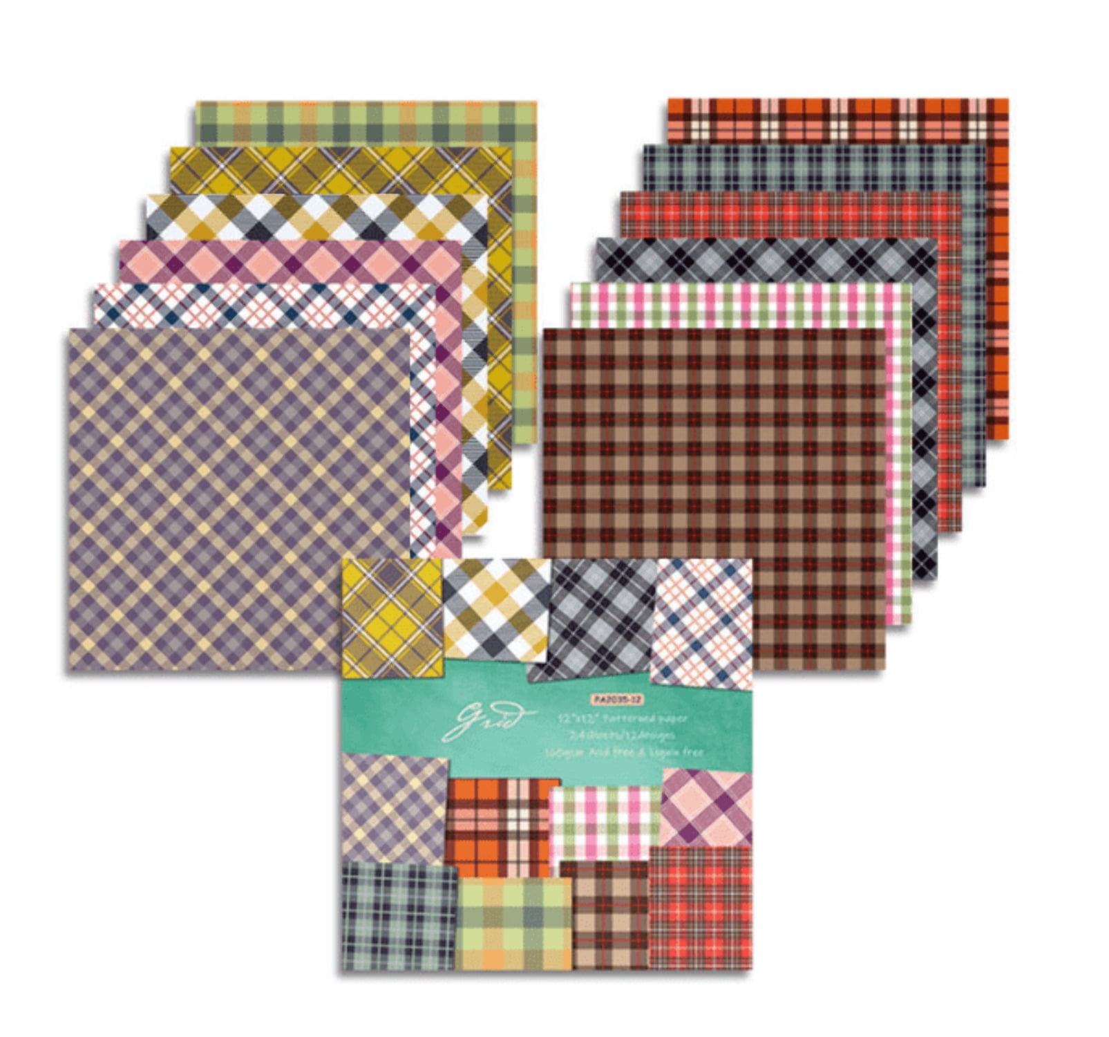 Syntego 24 Sheets, 12 Designs Grid Tartan Paper Design Decorative Acid ...