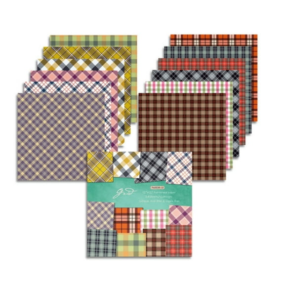 Syntego 24 Sheets, 12 Designs Grid Tartan Paper Design Decorative Acid ...