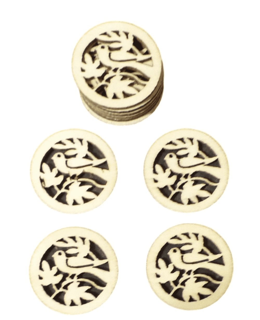 Syntego 50pcs Rustic Round Wooden Circles with Bird and Leaves Cutout ...
