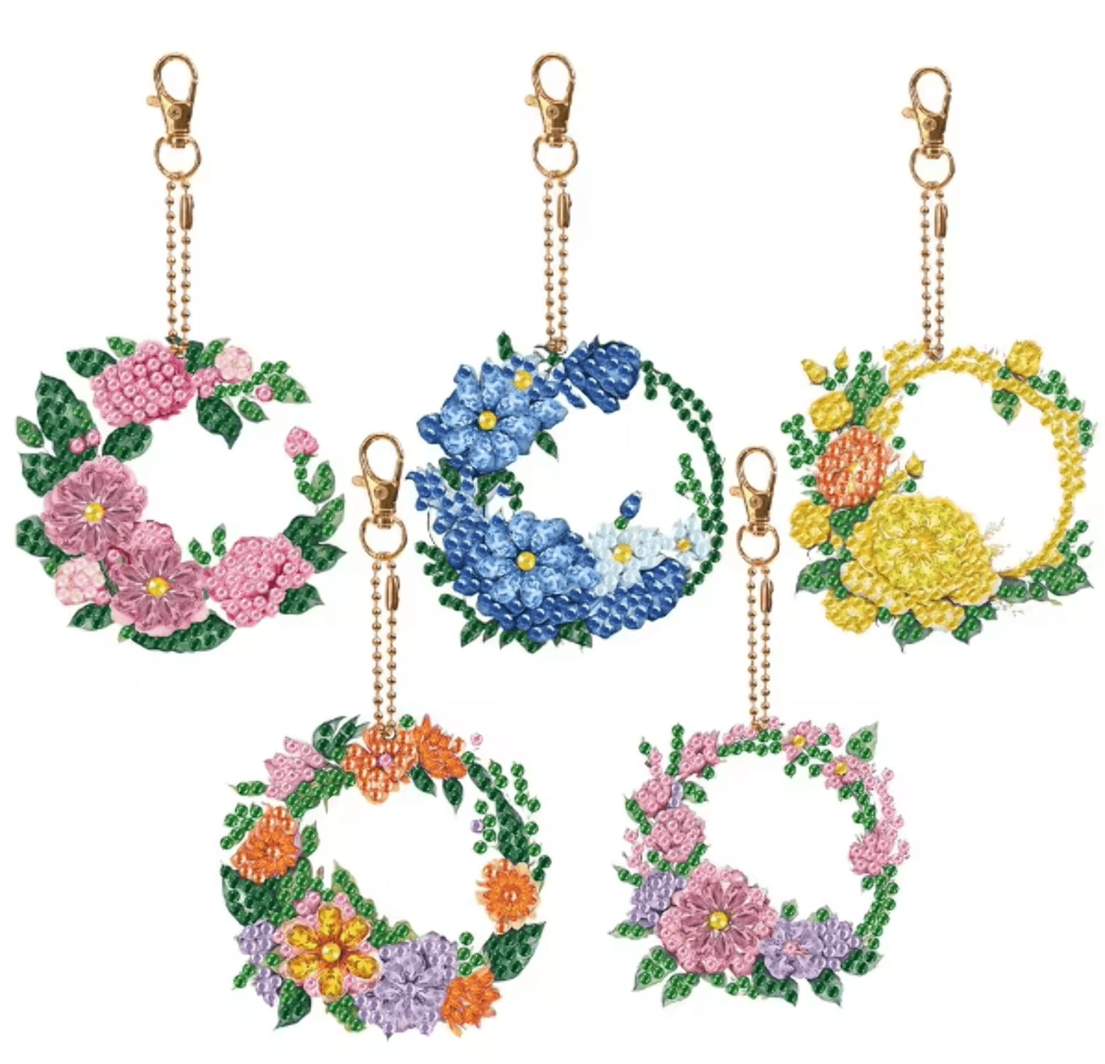 Syntego 5pcs 5D DIY Assorted Colourful Wreaths Diamond Art Keyrings by ...