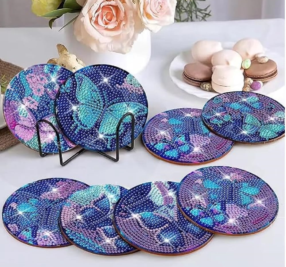 Syntego 8pcs 5D Colourful Purple Butterfly Diamond Painting Coasters ...