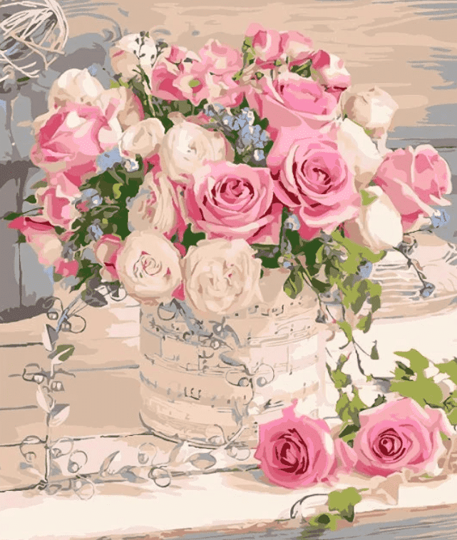 Syntego DIY Paint by Numbers for Adults Pink Roses Bouquet Canvas Painting Kit 16" x 20 ...