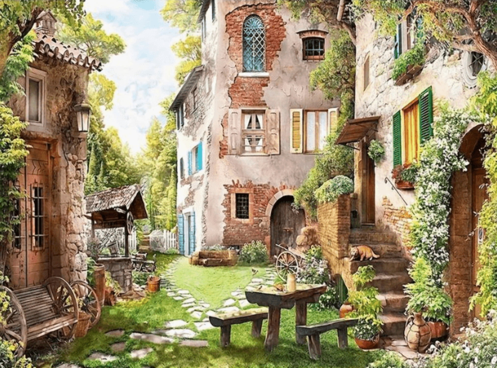 Syntego DIY Paint By Numbers for Adults, Wishing Well Garden Scene ...