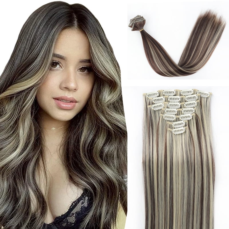 Synthetic 16 clip wig piece Clip In Hair Extensions Brazilian long ...