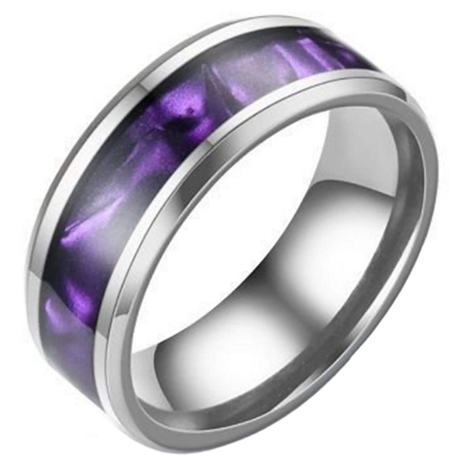 Synthetic Amethyst Ring Silver 316L Stainless Steel Genderless Purple ...