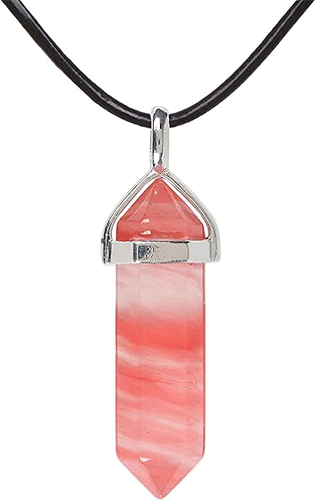 Synthetic Cherry Quartz Hexagonal Pointed Reiki Chakra Pendant Genuine ...
