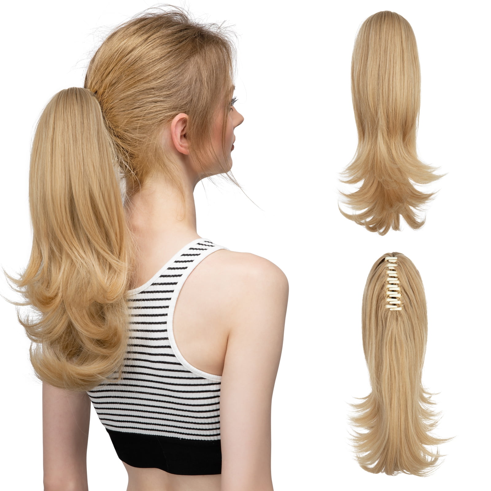 Synthetic Claw Clip In Ponytail Hair Extensions 14 Inch Wavy Hairpiece ...
