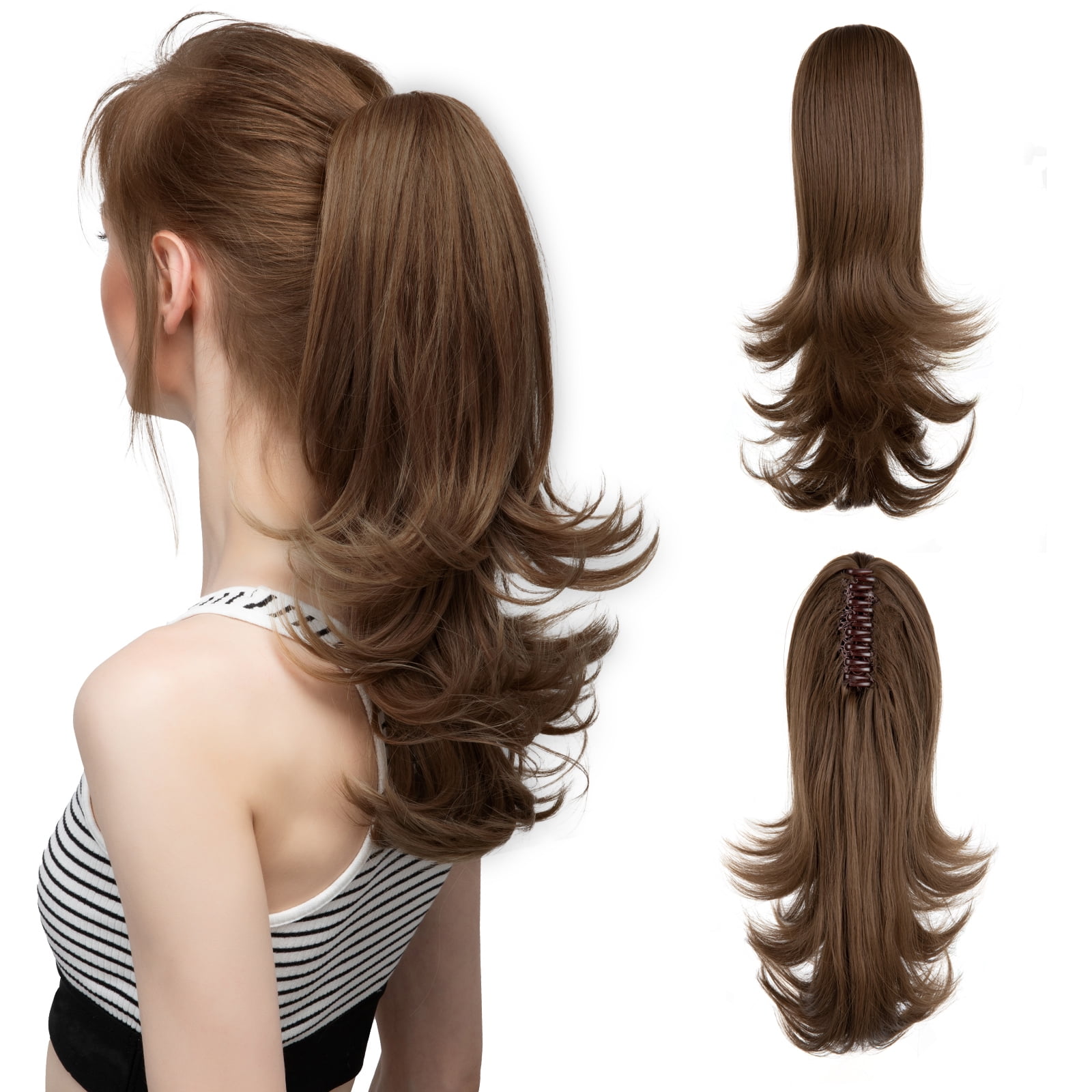 Synthetic Claw Clip In Ponytail Hair Extensions 14 Inch Wavy Hairpiece ...