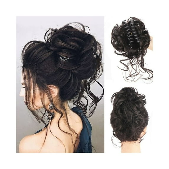 Synthetic Curly Wavy Hair Bun Messy Curly Chignon Claw Clip in Ponytail ...