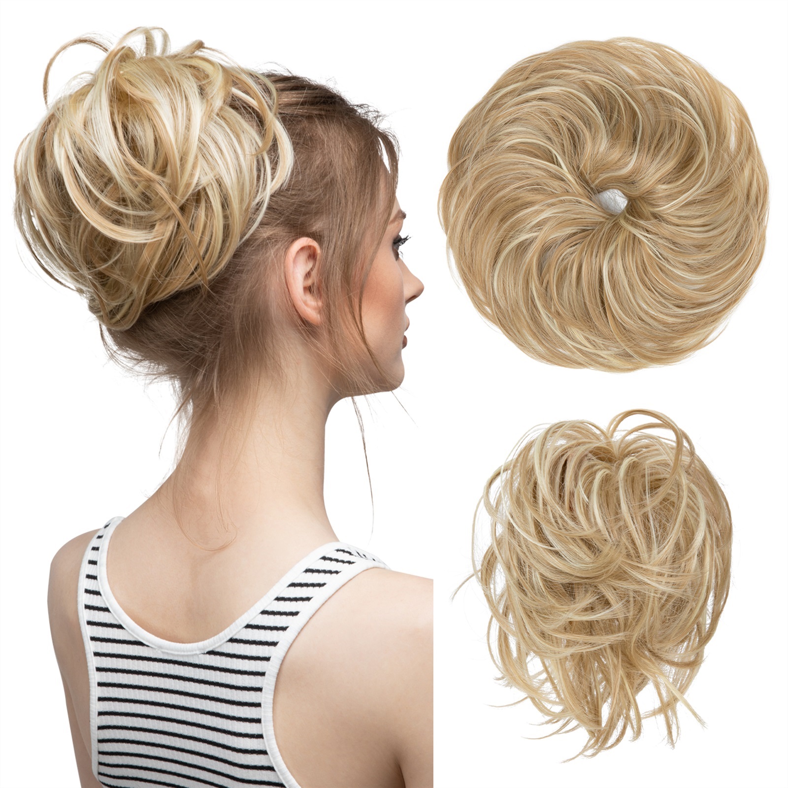 Synthetic Elastic Messy Bun Fake Hair Chignon Curly Scrunchie Updo ...