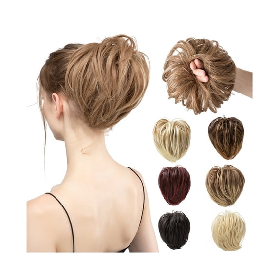 Synthetic Fake Hair Bun Messy Hairpiece 7" Short Straight Ponytail ...