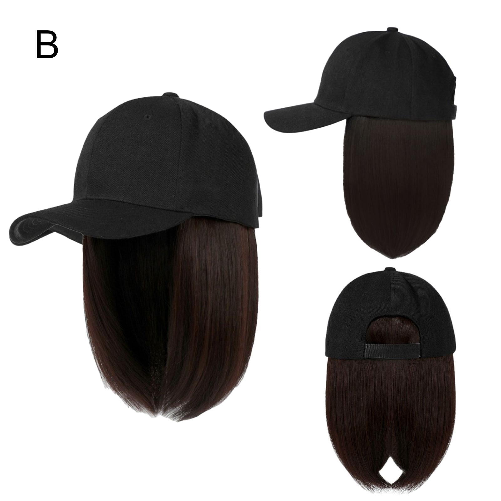 Synthetic Hat with Wigs Short Straight Bob Wig Baseball Heat Cap Wig ...