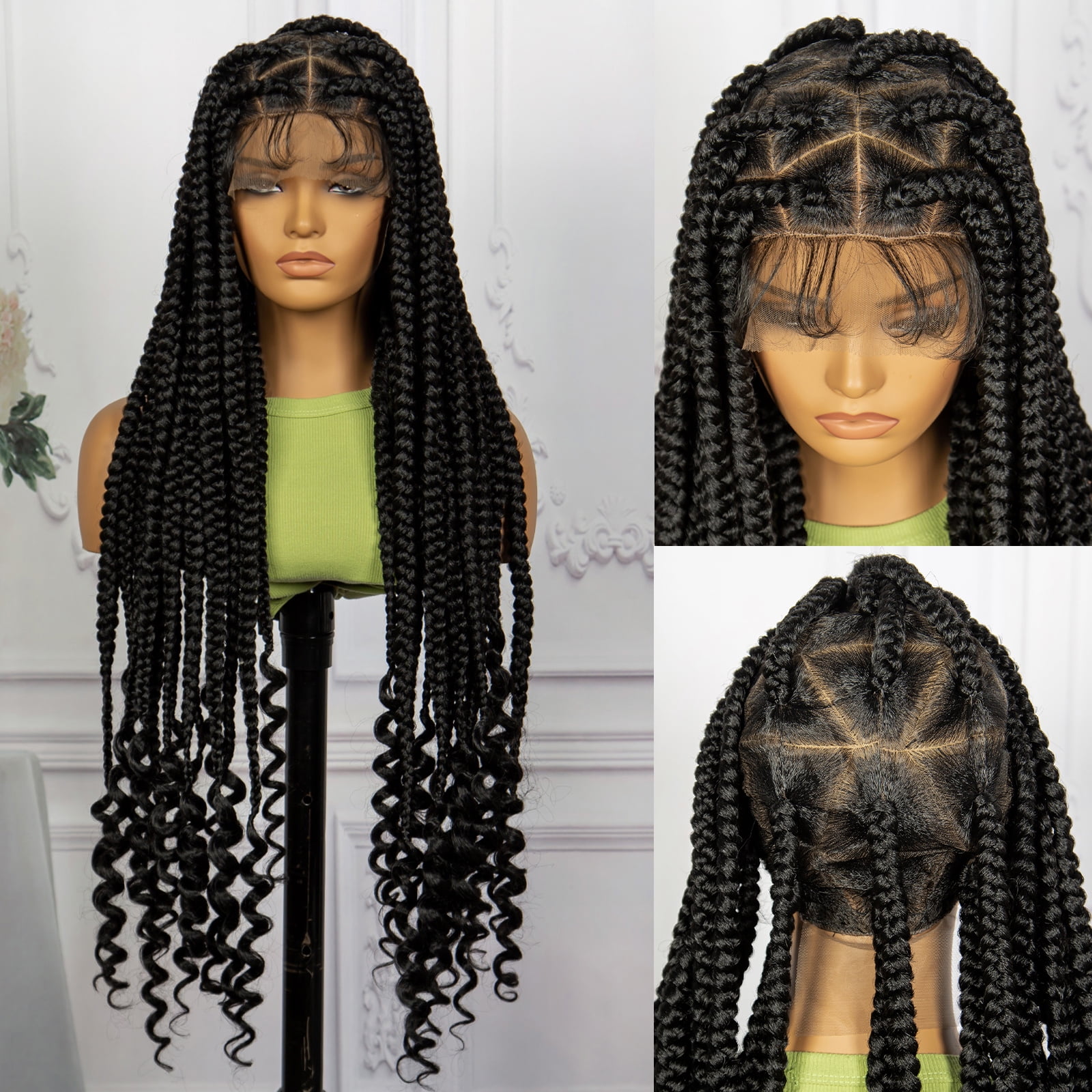 Synthetic Knotless Box Braided Wigs for Black Women 34 Inches Double ...