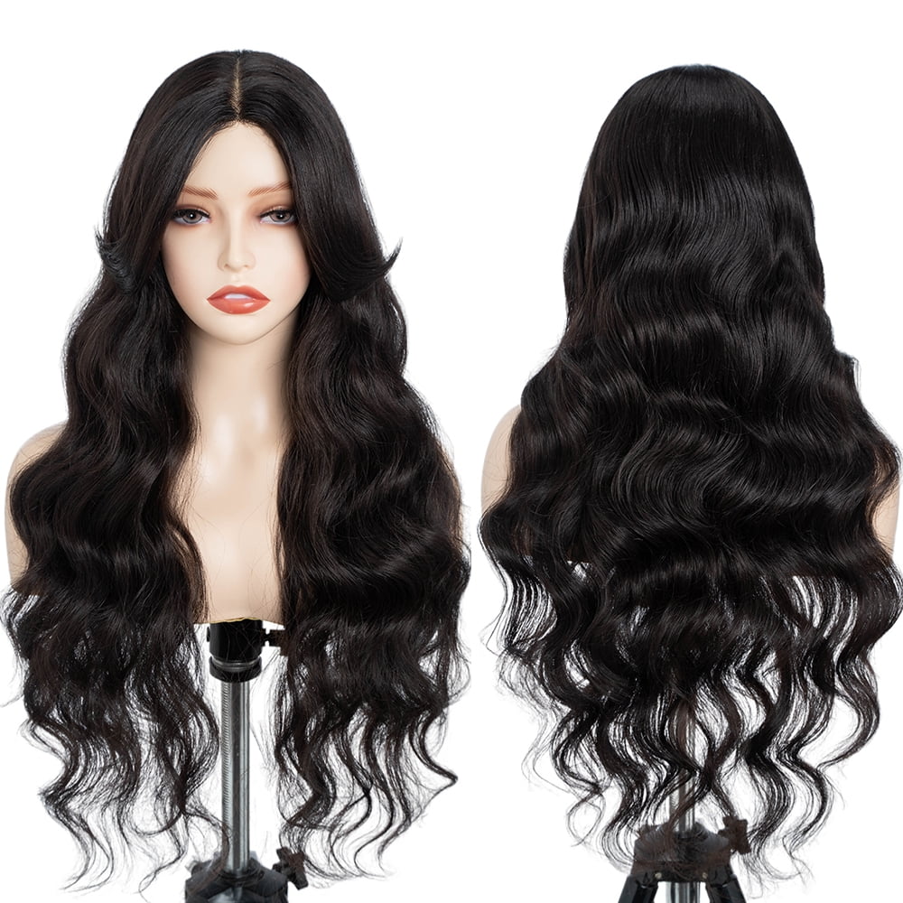 Synthetic Lace Wigs For Black Women Long 28 inch Body Wave Wavy Middle ...