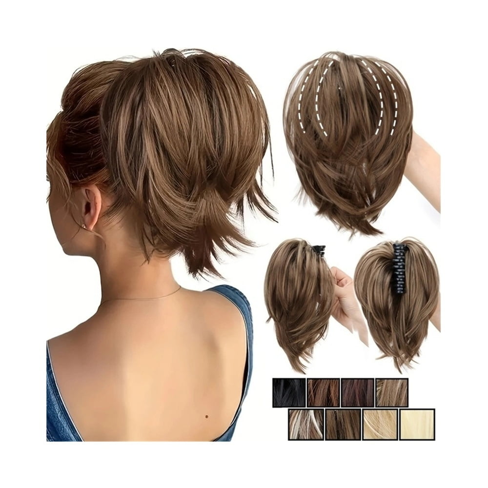 Synthetic Messy Bun Hair Scrunchies Claw Clip in Straight Ponytail Hair ...