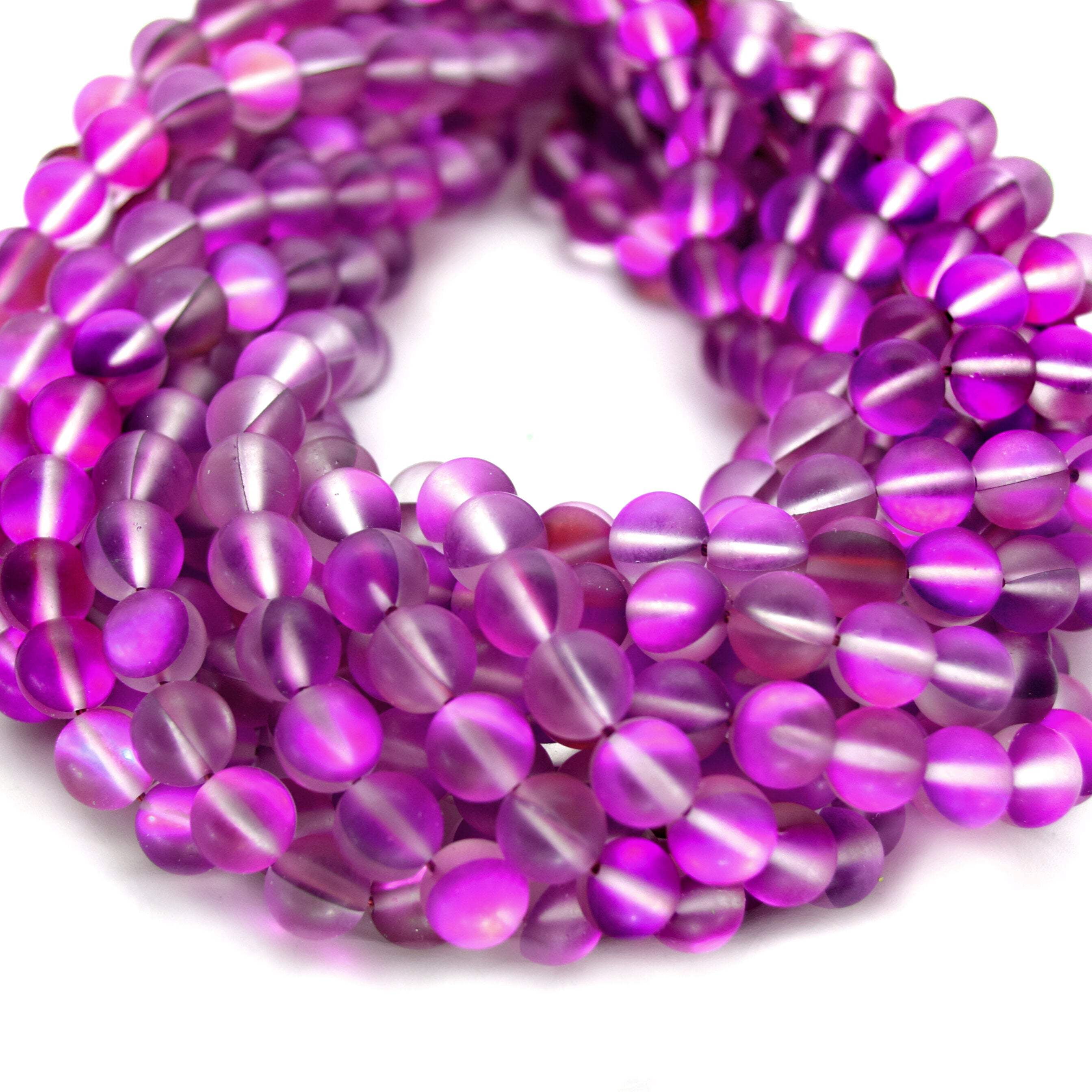 Synthetic Moonstone Beads | Mystic Aura Quartz Beads | Purple Matte ...