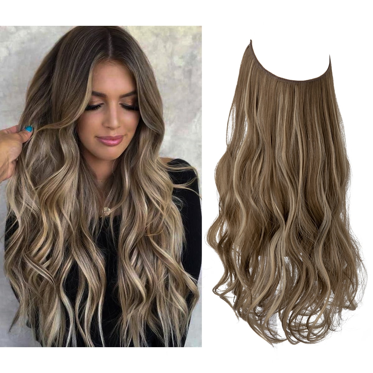 Synthetic No Clip Wave Hair Extensions Ombre Natural Black Blonde Pink ...