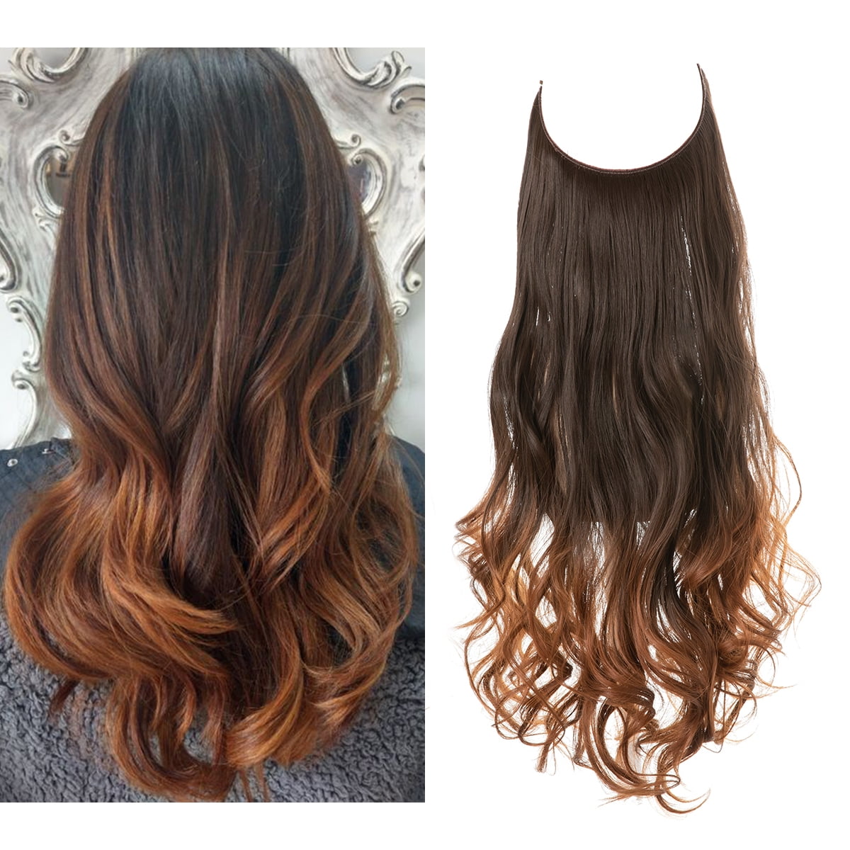 Synthetic No Clip Wave Hair Extensions Ombre Natural Black Blonde Pink ...