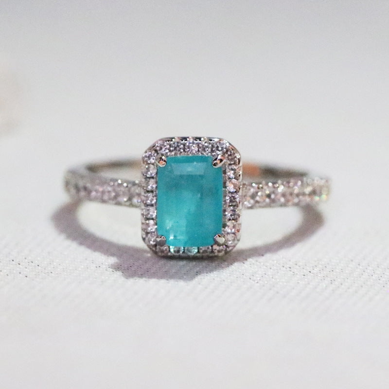 Synthetic Paraiba Crystal Stone Ring Emerald Diamond Ring - Walmart.com