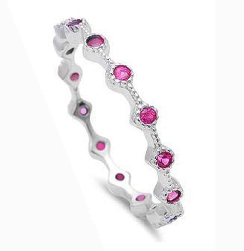 Synthetic Ruby CZ Bead Endless Band Ring Sterling Silver Size 5 ...