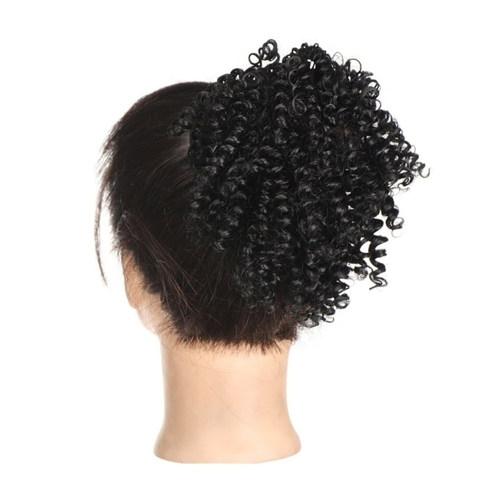 Synthetic Short Afro Bun Hair Pieces Elastic Band Kinky Curly Ponytail ...