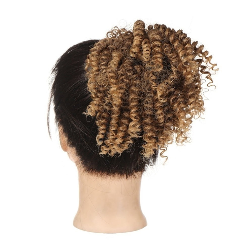 Synthetic Short Afro Bun Hair Pieces Elastic Band Kinky Curly Ponytail ...